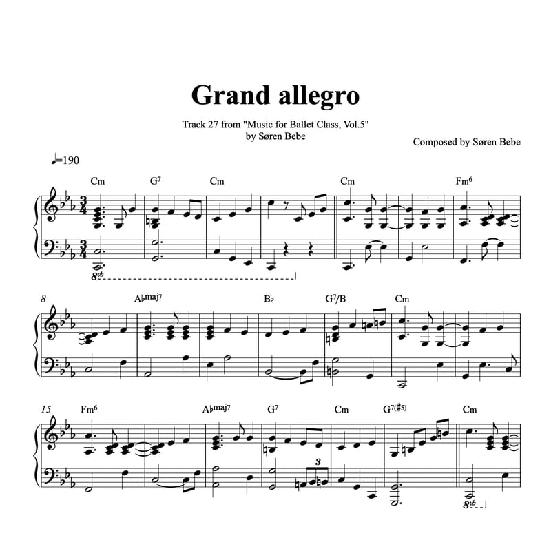 Grand allegro/Big waltz – Piano sheet music for ballet class (PDF)