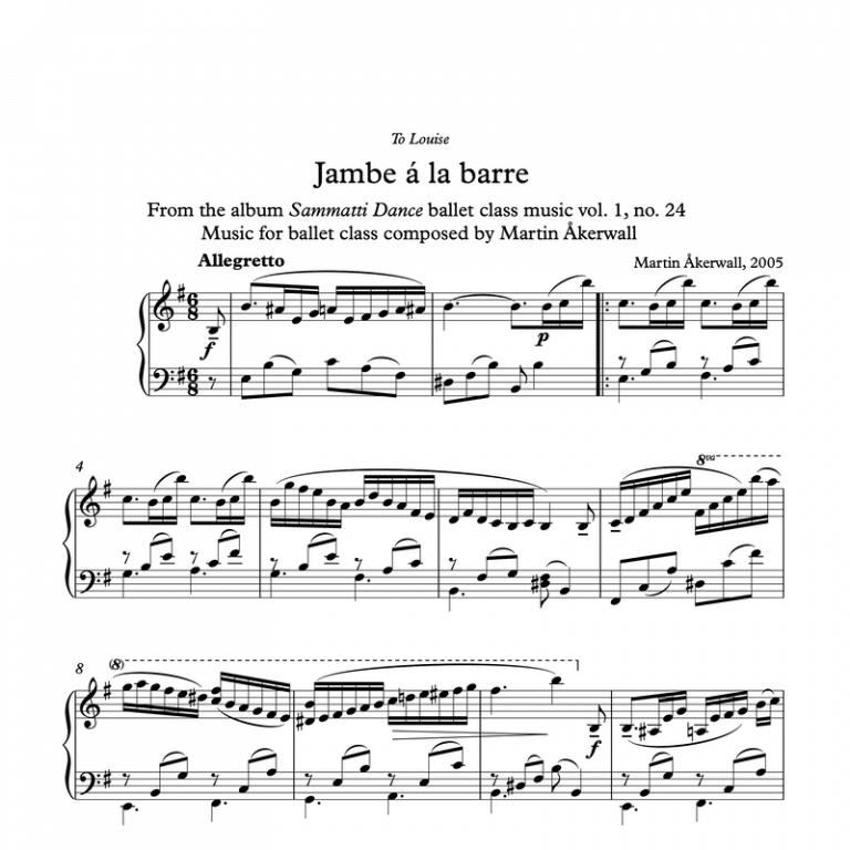 Jambe á la barre - sheet music for ballet class by Martin Åkerwall