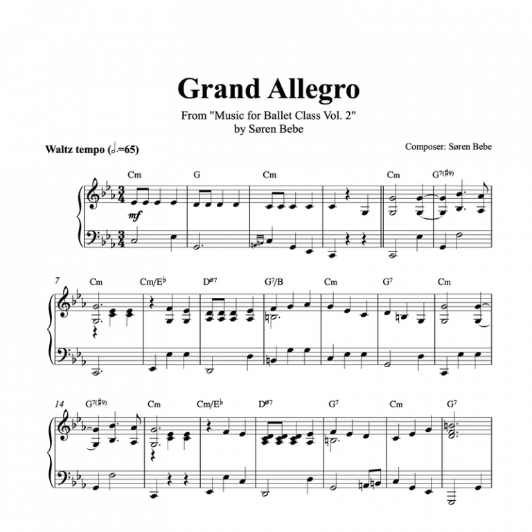 Grand Allegro | Piano Sheet Music for Ballet Class (PDF) | by Søren Bebe