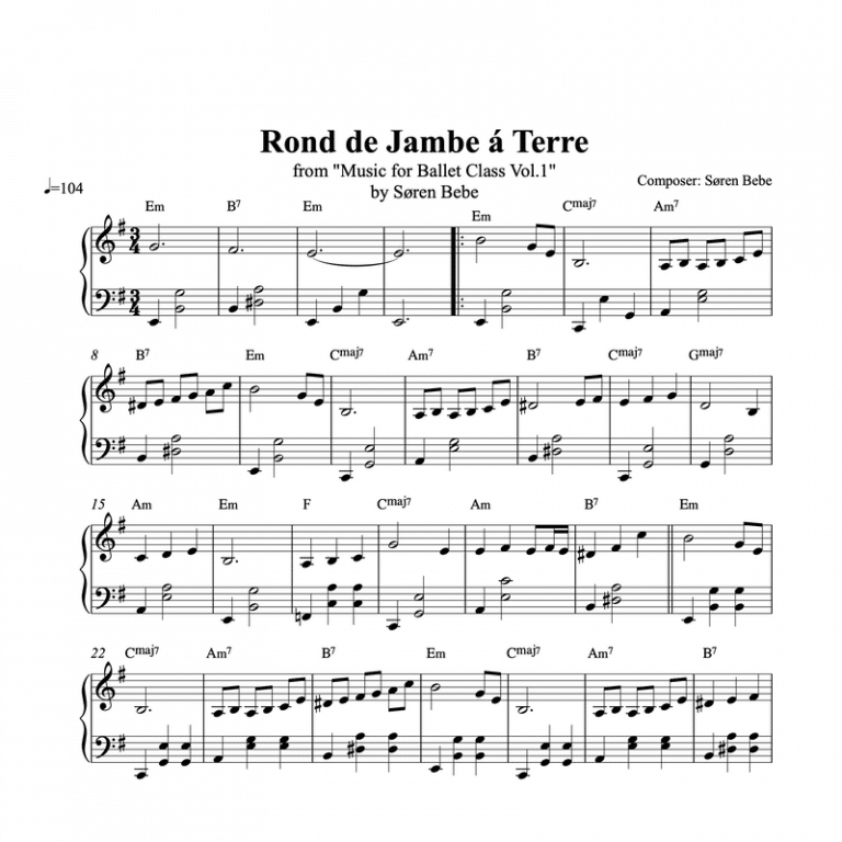 Rond de Jambe á Terre – Ballet class sheet music – by Søren Bebe