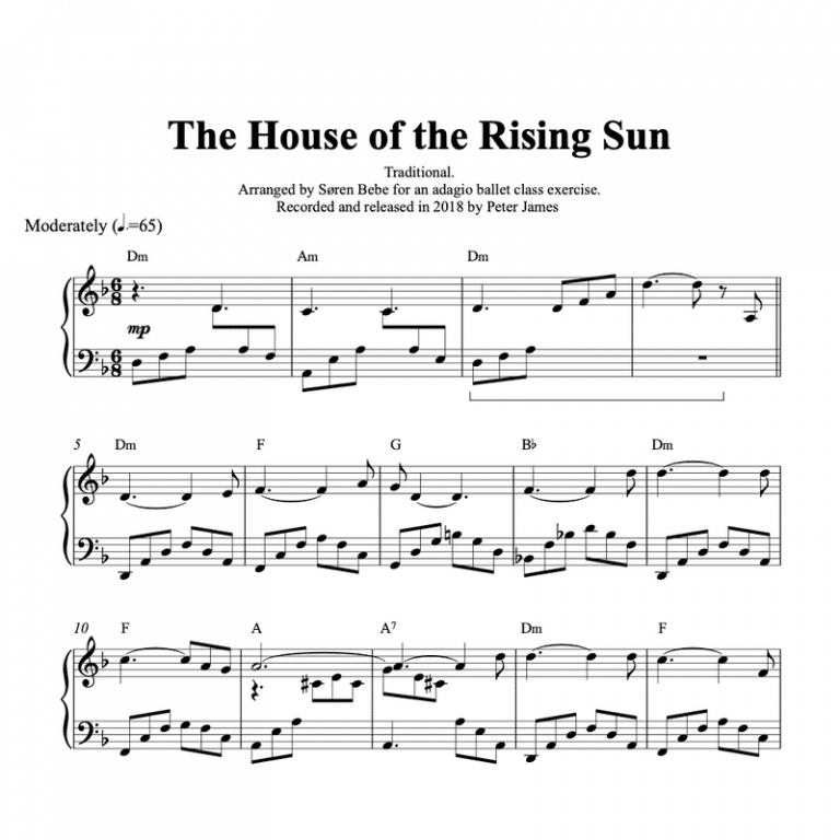 The House of the Rising Sun - Piano Sheet Music (3 pages PDF)