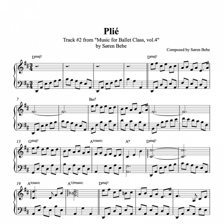 Complete Sheet Music for "Music for Ballet Class, vol.4" by Søren Bebe.