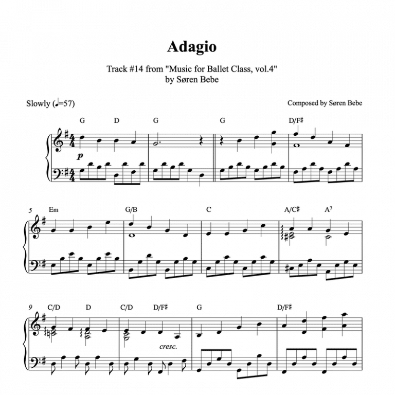 "Adagio” – Piano sheet music for ballet class (PDF download)