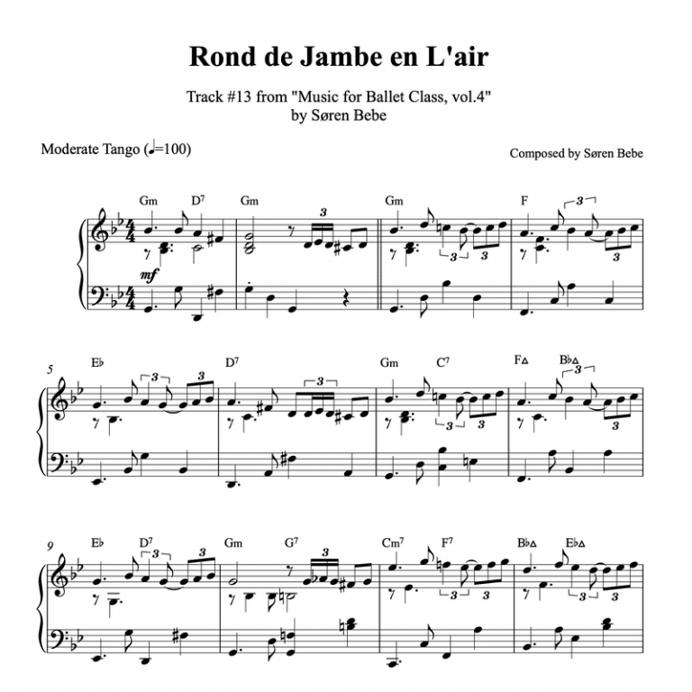 "Rond de Jambe en L'air” – Piano sheet music for ballet class (PDF)