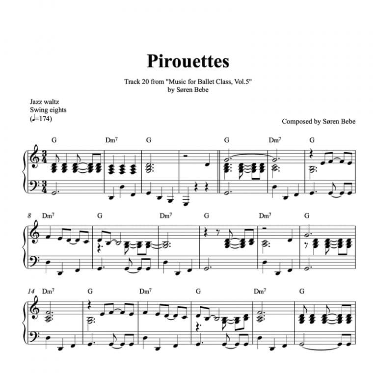 Complete Sheet Music for "Music for Ballet Class, vol.5" by Søren Bebe.