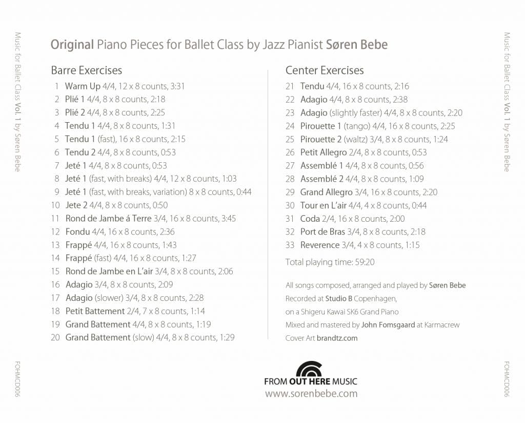 Music for Ballet Class Vol.1 by Søren Bebe (CD + mp3 download)