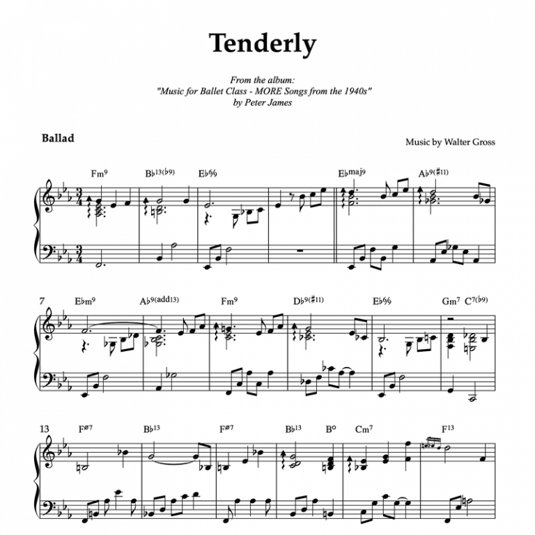 Tenderly (Plié) | Piano Sheet Music for Ballet Classes (PDF)