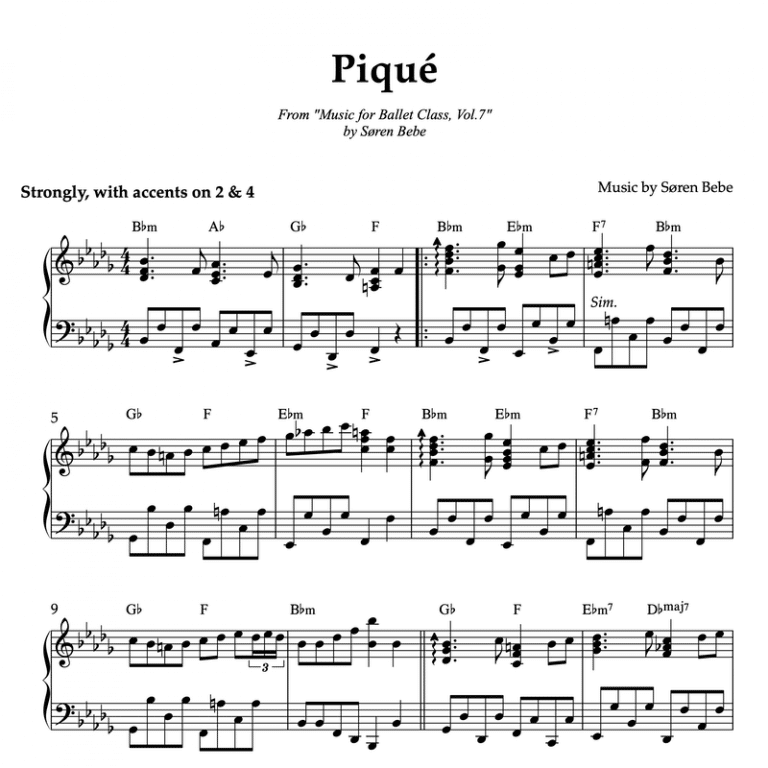 Piqué | Music for Ballet Class Vol.7 by Søren Bebe (PDF sheet)