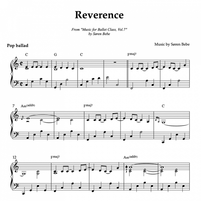 Reverence | Music for Ballet Class Vol.7 by Søren Bebe (PDF)