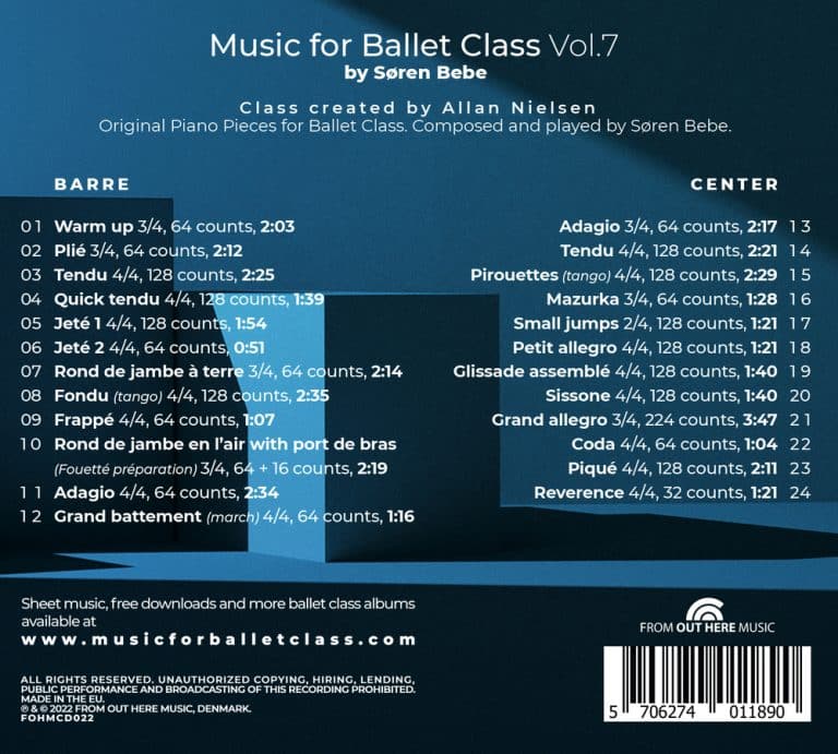 Music for Ballet Class Vol.7 by Søren Bebe (CD version)